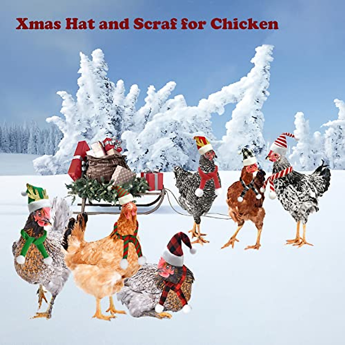 ShuRung 12Pcs Christmas Pet Chicken Hat Scarf Small Animal Xmas Santa Mini Chick Guinea Pig Bunny Hats with Adjustable Chin Strap for Duck Hamster Chinchilla Pets, Green,Black