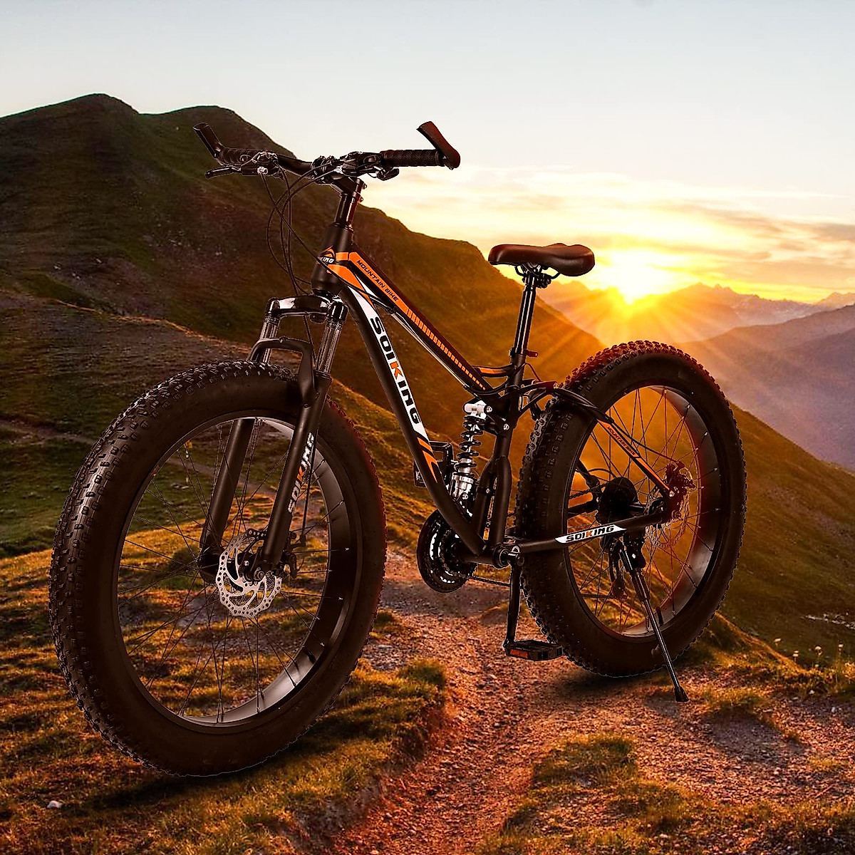 Fat Tire Mountain Bike, 26'' 21 Speed Outdoor Folding Snow Beach Hybrid MTB Racing Bikes for Adult Women Men, Comfort Complete Cruiser Bicycle, Foldable City Commuter Road Cycling (B), 94x88x38cm