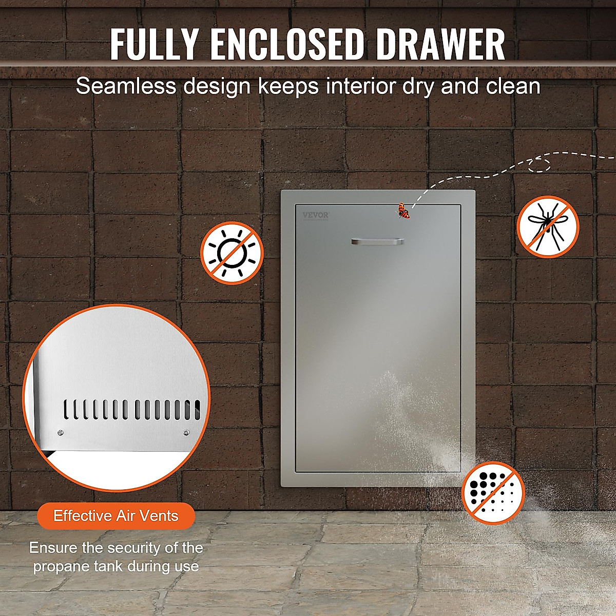 VEVOR Outdoor Kitchen Trash Drawer 16Wx22Hx16 D, Propane Tank Drawer, Stainless Steel Pull Out Trash Drawer with Handle, Outdoor Kitchen Cabinets Trash Can Pull Out, Outdoor BBQ Island Trash Bin