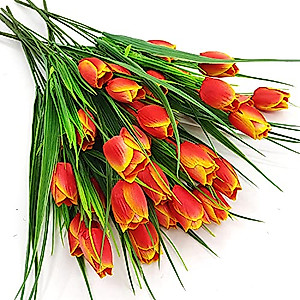 Guagb 8 Bundles Outdoor Artificial Tulips Fake Flowers UV Resistant Faux Plastic Greenery Shrubs Plants for Home Outside Garden Porch Window Farmhouse Decor (Orange)