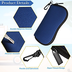 Flutesan 3 Pieces Sunglasses Soft Case Portable Neoprene Zipper Eyeglass Case Ultra Light Sunglasses Safety Pouch Glasses Case with Clip