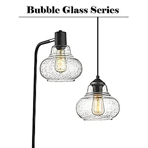 ELYONA Industrial Floor Lamp, Modern Standing Light with Handblown Seeded Bubble Glass Shade, Tall Pole Farmhouse Corner Light for Living Room Bedroom Office, Edison 6W Bulb Included, Black