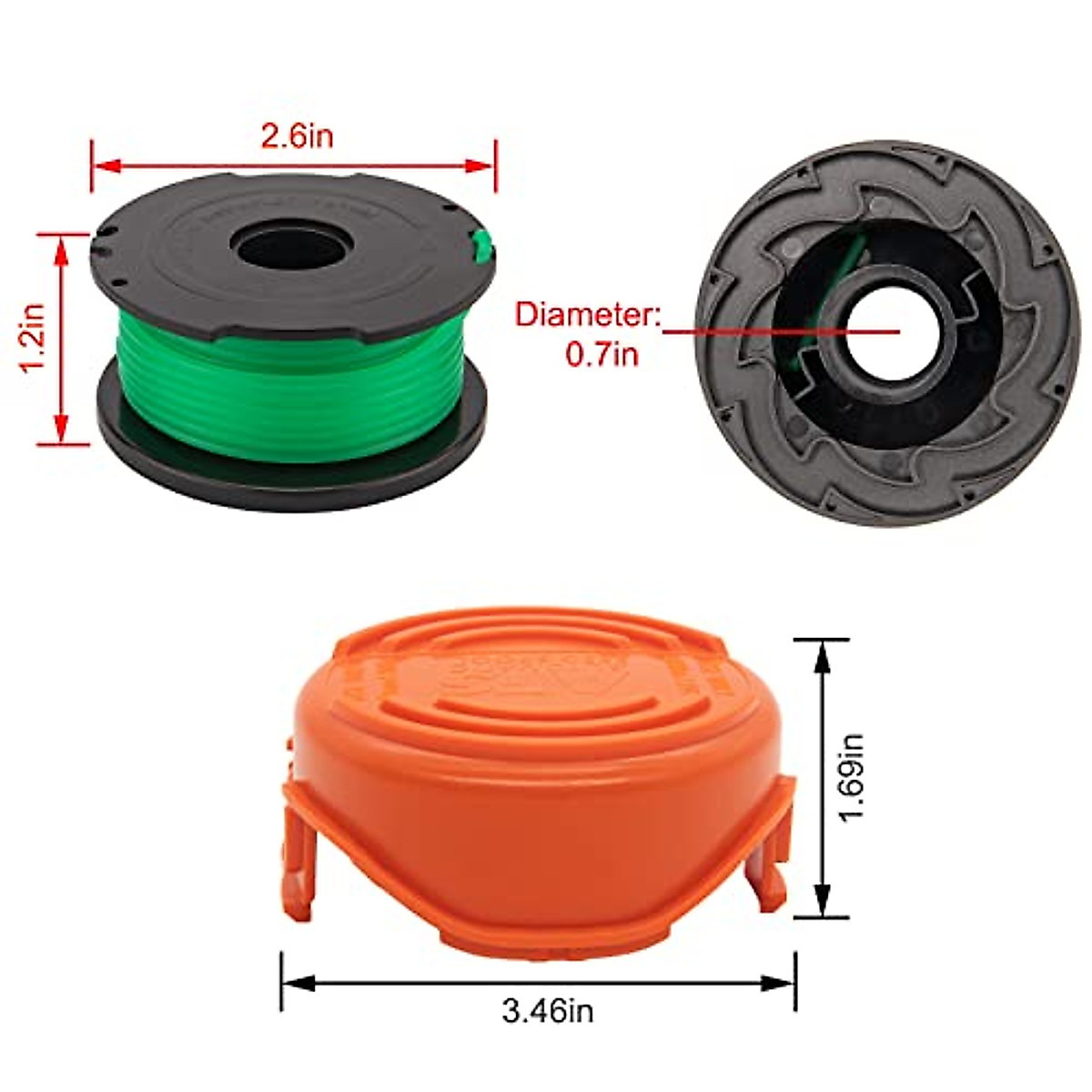 IVONNEY SF-080 Replacement Spool for Black and Decker Trimmer Spool Compatible with GH3000 LST540 LST540B GH3000R, 20-Foot 0.08-Inch Auto Feed Trimmer Line (10 Pack with 2 pcs 90583594 Caps)