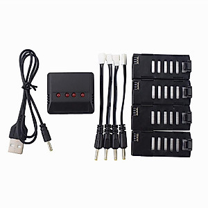sea jump 4PCS 3.7V 500mAh Lithium Battery with 4in1 Charger for LF606 JD-16 D2 SG800 S606 M9 M11 X300C Folding Quadcopter Accessories Remote Control Drone Battery