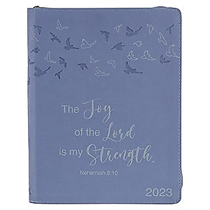 Christian Art Gifts 2023 18-Month Women's Faux Leather Personal Planner/Organizer w/Zipper Closure: Joy of the Lord is My Strength - Nehemiah 8:10 Bible Verse, Aug 2022-Jan 2024, Soft Blue, Large
