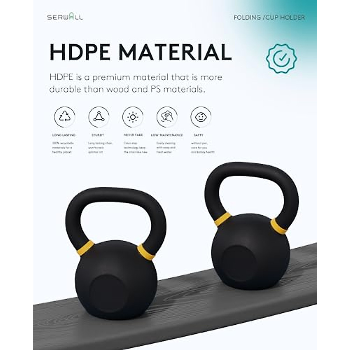 SERWALL Foldable Adirondack Chair, HDPE Adirondack Chair with Wood-Texture-Gray