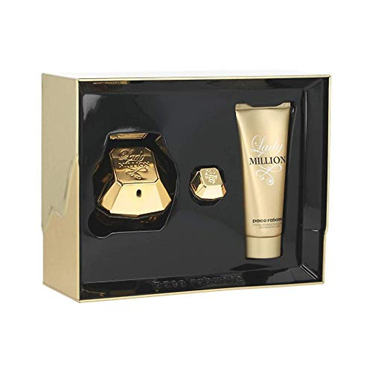 Lady Million by Paco Rabanne Eau de Parfum Spray 80ml, Body Lotion 100ml & Travel Spray 5ml