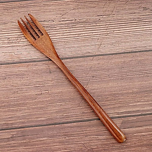 Leadigol 10PCS Wooden Spoons Forks Set Kitchen Tableware Reusable Eco-Friendly Tableware Teaspoon Wooden Forks Salad Dinner Fork Tableware Dinnerware
