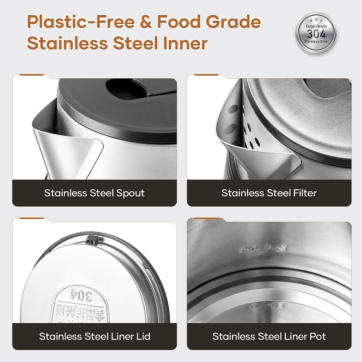 OLEGA Electric Kettle - 1500W Fast Boiling Electric Tea Kettle 1.8L BPA-Free Stainless Steel Hot Water Kettle Electric for Boiling Water Auto Shut Off Electric Water Kettle for Coffee Tea 120V