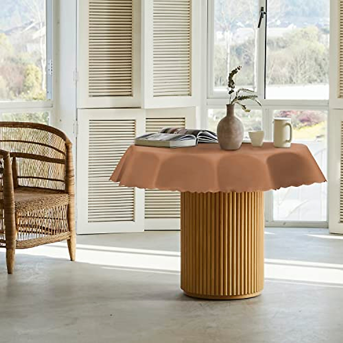 Brite Tools Premium Leather Splat Mat Under High Chair 52” Anti-Slip Bonded Suede Backing Wipeable Waterproof Stain Spill Resistant Floor Cover Portable Baby Drop Table Cloth Blanket (Brown (Round))