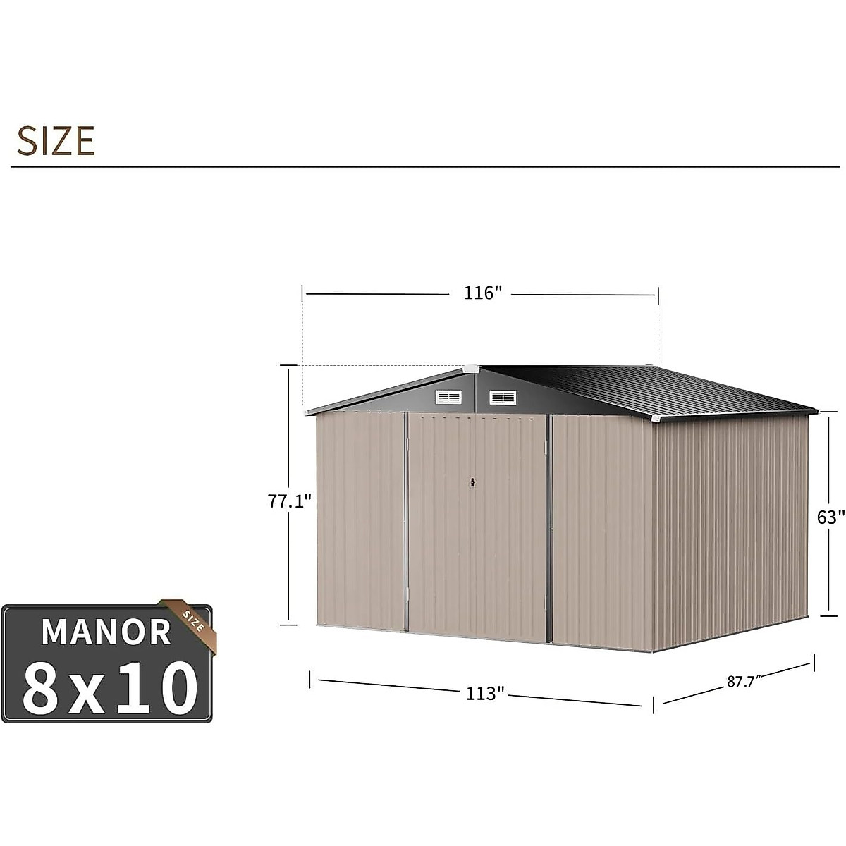 Breezestival Outdoor Storage Shed 7.6x9.7 FT, Utility Steel Tool Shed with Lockable Air Vents and Door, Galvanized Metal Shed for Backyard, Garden, Patio and Lawn (Brown)