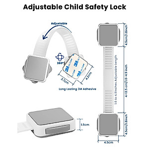 2 Pack Baby Proofing Safety Locks for Cabinet Drawer Fridge Oven Dishwasher Doors, Toilet Seat & Lid, Adjustable Furniture Latches and Straps, 3M Adhesive No Drilling and Button Unlock Design
