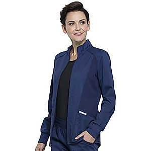Cherokee Womens Zip Up Scrub Jackets with Breathable Mesh and Shirttail Hemline WW301, M, Navy