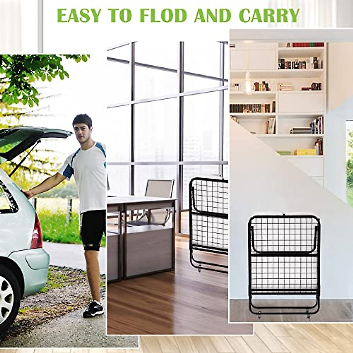 YIQIEDEY Guest Bed Folding Bed Frame Fold Up Heavy Duty Extra Portable Camping Cots Without Wheels Hideaway Temporary Single Twin Size Rollaway Bed for Adults,Kids - 150LBS Capacity