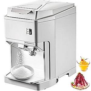 VEVOR Ice Shaver Machine Electric, Snow Cone Machine Commercial 265 LBS/H, Shaved Ice Machine w/Ice Hopper & Lid, 250W Ice Crusher w/Drain Pipe Tabletop Shaved Ice Maker w/Adjustable Fineness White