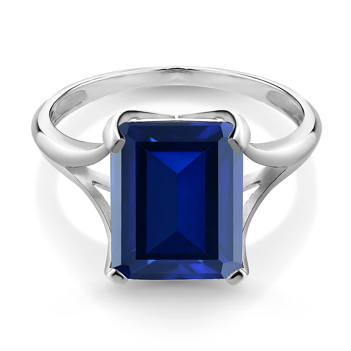 Gem Stone King 14K White Gold 10X8MM Emerald Cut Gemstone Birthstone Engagement Ring | Wedding Anniversary Promise Ring | Gold Ring For Women | Available In Size 5-9.5