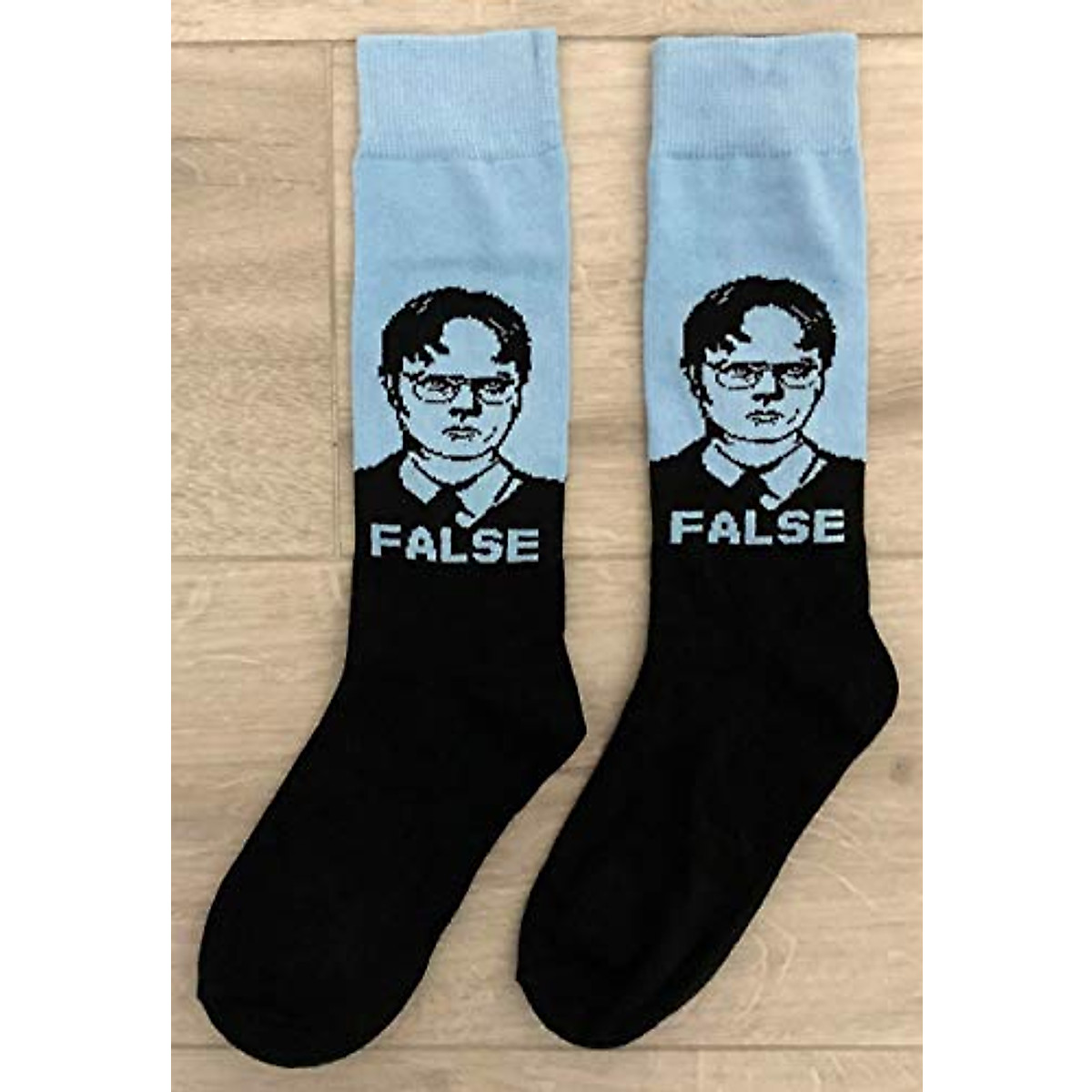 Balanced Co. Dwight Schrute Dress Socks Rainn Wilson Funny Socks Crazy Socks Casual Cotton Crew Socks (False Black/Light Blue)