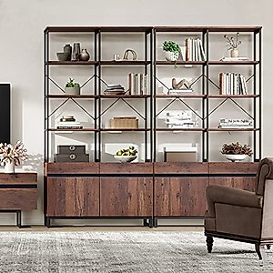 WAMPAT 2 PCS of 73" Tall Bookshelf with Storage Cabinet，5 Tier Industrial Standing Display Bookcase for Home & Office