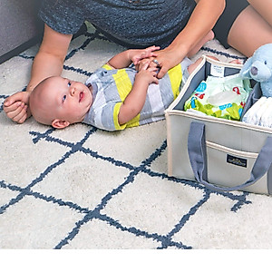 Cottage Lane Hanging Diaper Stacker Plus Caddy, 2 Piece Set, Gray Gender Neutral Cotton Canvas, Stylish Nursery Diaper Organization, Shower Gift