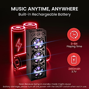 3x12” Portable Bluetooth PA Karaoke Speaker System, 2200 Watt Karaoke Speaker with LED Lights, USB Micro SD FM BT Aux Remote Control Mic Inputs, with Wheels and Handle Bar