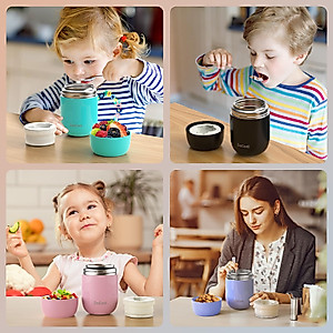 DaCool Insulated Lunch Container Insulated Food Jar 16 oz Stainless Steel Vacuum Bento Hot Lunch Box for Kids with Spoon Leak Proof Hot Cold Food for School Office Picnic Travel Outdoors - Black