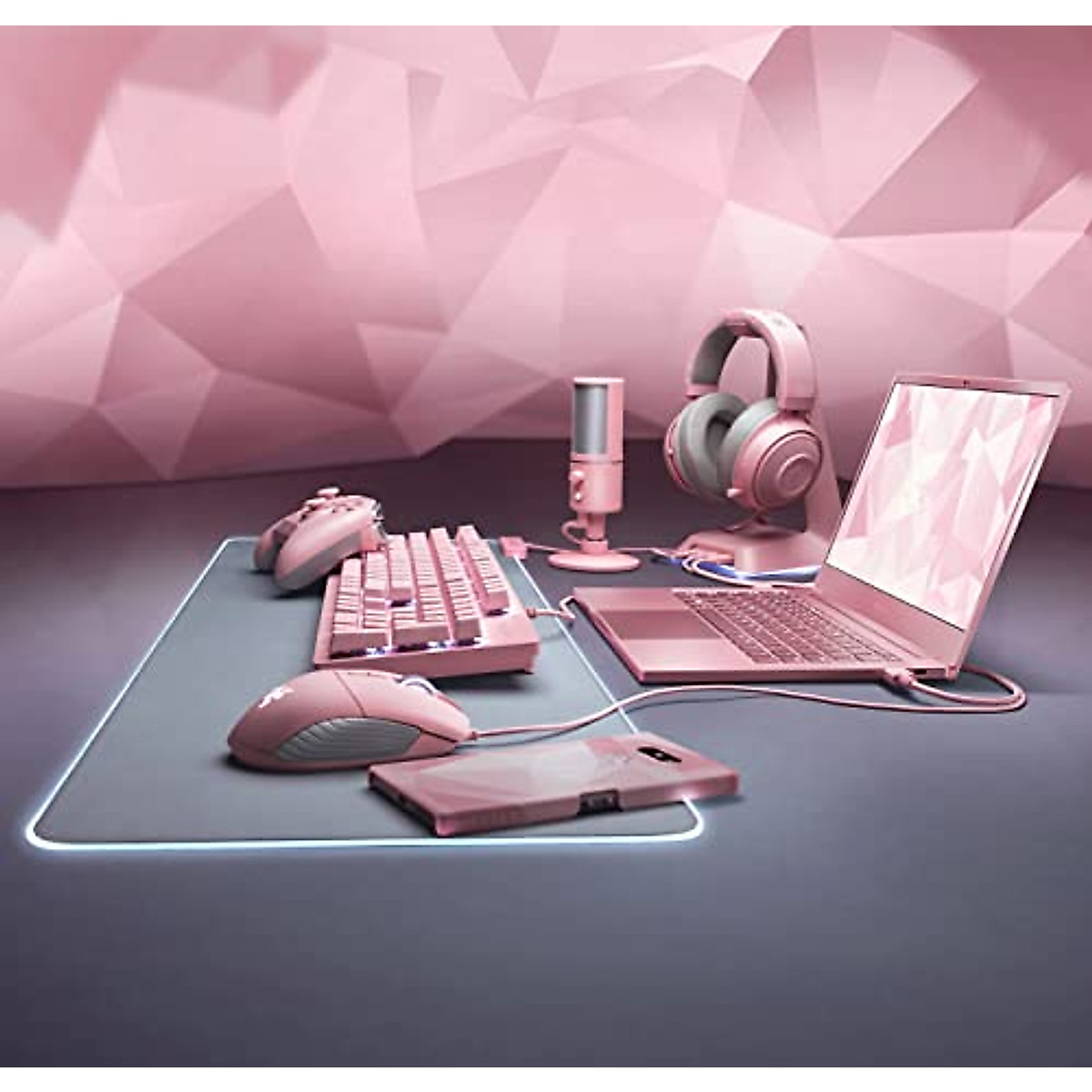 Razer Kraken Kitty RGB USB Gaming Headset: THX 7.1 Spatial Surround Sound - Chroma RGB Lighting - Retractable Active Noise Cancelling Mic - Lightweight Aluminum Frame - for PC - Quartz Pink