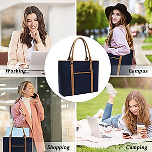 15.6 inch Laptop Bag for Women,Multi Pockets Large Work Bag,Lightweight Water Resistant Nylon Laptop Tote Bag Messenger Bag,Graduation Gifts,Blue