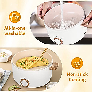 ENCOFT Electric Hot Pot with Steamer for cooking, 1.5L Stainless Steel Ramen Cooker, Shabu Shabu Hot Pot, Multifunctional Cooking Pot with Overheating Protection for Stew (1.5L)