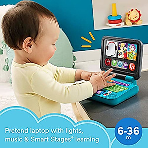 Fisher-Price Laugh & Learn Baby to Toddler Toy Let’S Connect Laptop Pretend Computer with Smart Stages for Ages 6+ Months