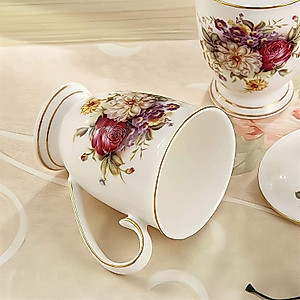 Ceramic Mug, Tea Mugs For Women，China Tea Cup With Lid, Flower Tea Cup, Suitable For Making Tea, Cold Drinks, Hot Drinks, Coffee, Etc, 10oz (about 300ml)