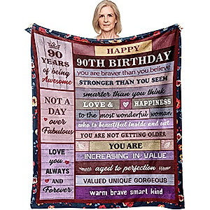 Muxuten 90th Birthday Gifts for Women Blanket 60"X50" - Gifts for 90 Year Old Woman - 90 Year Old Birthday Gifts for Women - 90th Birthday Decor Gift Ideas - 90th Birthday Gifts for Men Mom Grandma