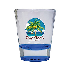 R and R Imports Punta Cana Dominican Republic Souvenir 1.5 Ounce Shot Glass Round PALM blue