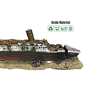 SLOCME Aquarium Titanic Shipwreck Decorations - Resin Material Ship Decorations，Fish Tank Sunken Ship Ornament Aquarium Environment Friendly Decorations