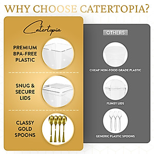 Mini Dessert Cups with Lids and Spoons (100 PACK) (Gold Spoons) - 5 oz Plastic Parfait Cups with Lids Reusable - Plastic Dessert Cups with Lids - Appetizer Cups - Clear Dessert Cups BPA Free Plastic