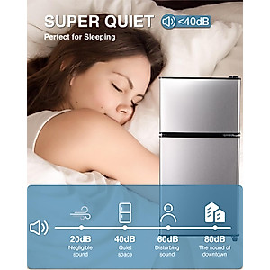 Kazigak 3.5 Cu.Ft Mini Fridge with Freezer, Double Door, Small Refrigerator,7-Level Adjustable Thermostat, Quiet Mini Fridge for Bedroom, Dorm, Office, Apartment Silver