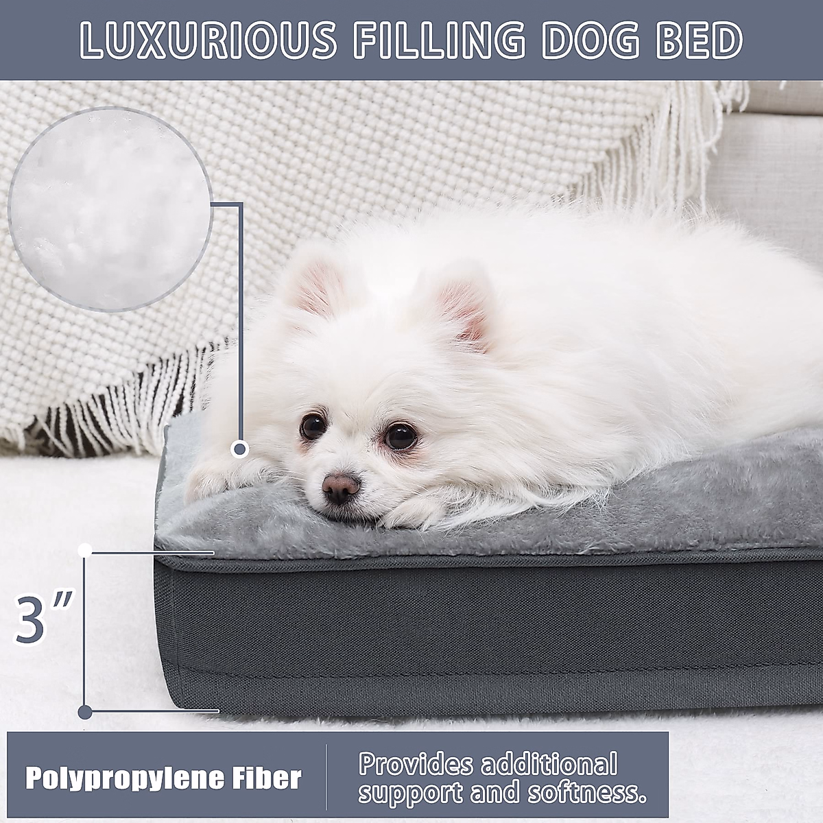 Dog Crate Bed Waterproof Deluxe Plush Dog Beds with Removable Washable Cover Anti-Slip Bottom Pet Sleeping Mattress for Large, Medium, Jumbo, Small Dogs, 29 x 18 inch, Gray