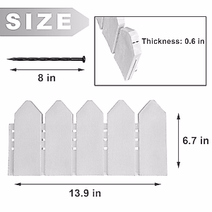 ARRYNTHEON Landscape Edging Kit 6.7 in Tall Decorative Double-Sided Wood-Look Fence Garden Border, Flower Bed Edging with 30 Anchoring Spikes, 13.9 Foot Kit (White)