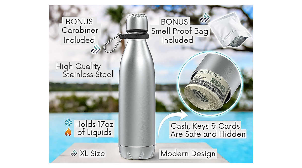 Diversion Safe Water Bottle with Hidden Compartment | Leak & Smell Proof