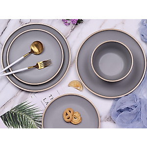 Gufaith Melamine Dinnerware Sets for 4, Plates and Bowls Sets 12 Piece, Melamine Plates, Plate Sets, Dish Set for 4, Unbreakable Dinnerware Set, BPA Free, Suitable Indoors and Outdoors (Light Grey)