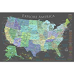 National Parks Map Poster with 600+ NPS Site and USA Travel Destinations - Slate Edition (24W x 18H inches)