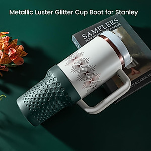 GardTok Protective Metallic Silicone Boot for Stanley, Tall Protector Sleeve Accessories for Stanley Quencher H2.0 FlowState Tumbler 40oz / Stanley Adventure Quencher Tumbler 40oz (Malachite Green)