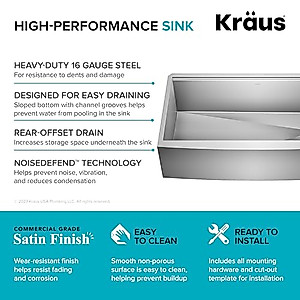 KRAUS Kore Workstation 36-inch Farmhouse Flat Apron Front 16 Gauge Single Bowl Stainless Steel Kitchen Sink with Integrated Ledge and Accessories (Pack of 5), KWF410-36