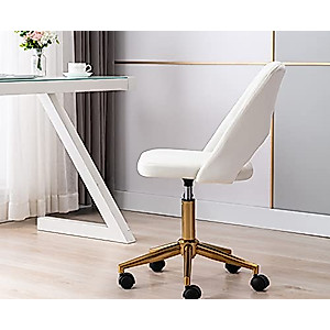 ZHENGHAO ZH4YOU Modern Armless Desk Chair Vanity Stool for Teen Girls, Hollow Back Task Chair Study Chair Sewing Chair with Gold Base for Home OfficeBedroomLiving Room (White)