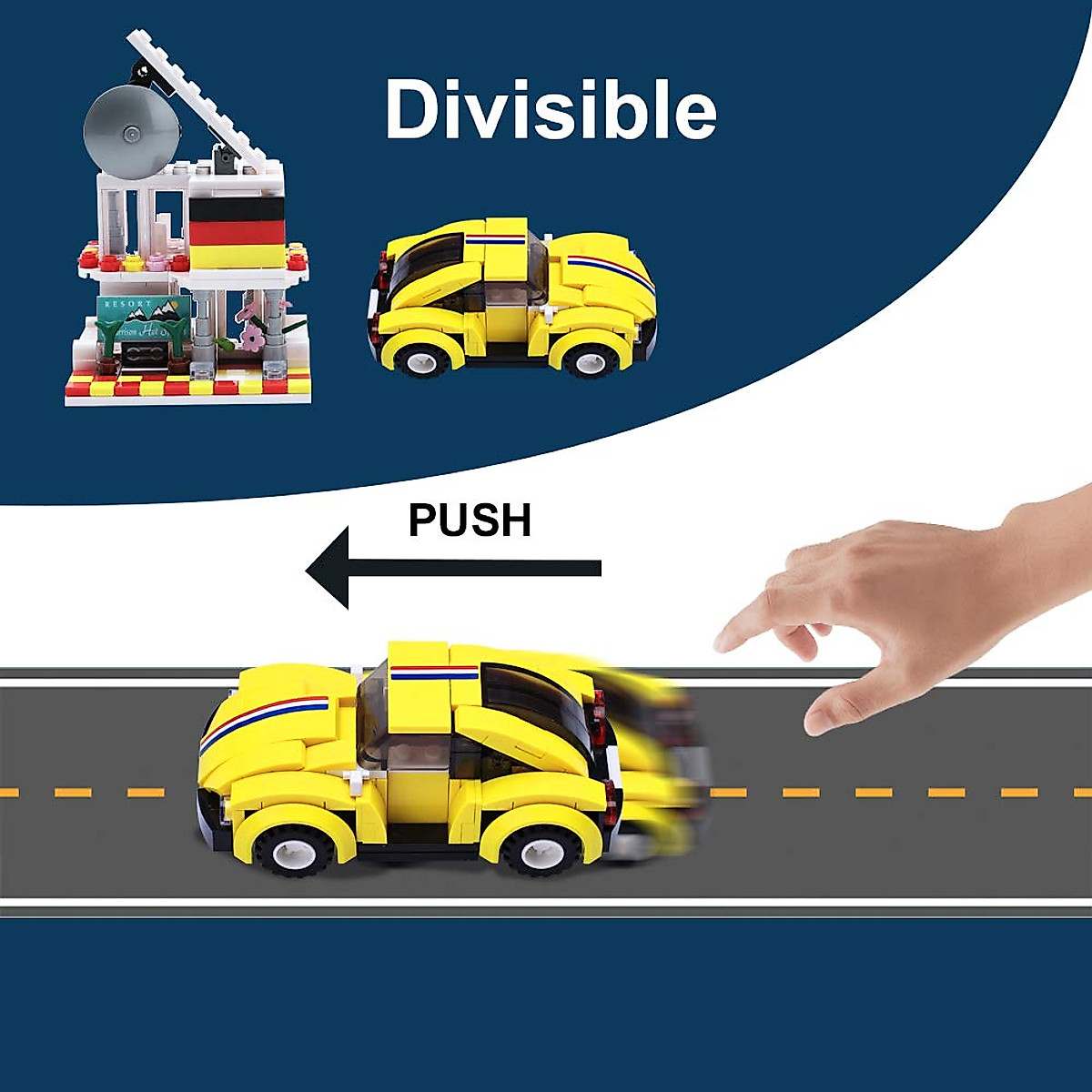 LEBLOCK Building Blocks Toy for Toddlers ,Toys Car Castle Die Cast Vehicles Playsets Building Bricks Set for Kids and Adults - Stem Education Toys ,305 PCS ( Yellow Car )