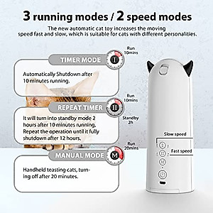 Cat Laser Toy Automatic, lnteractive Cat Toys for Indoor Cats USB/Batteries Power, Automatic Cat Toy with 2 Speed Patterns 3 Modes /4 Angles, Adjustable Circling Ranges and Speed for Cats/Dogs (White)