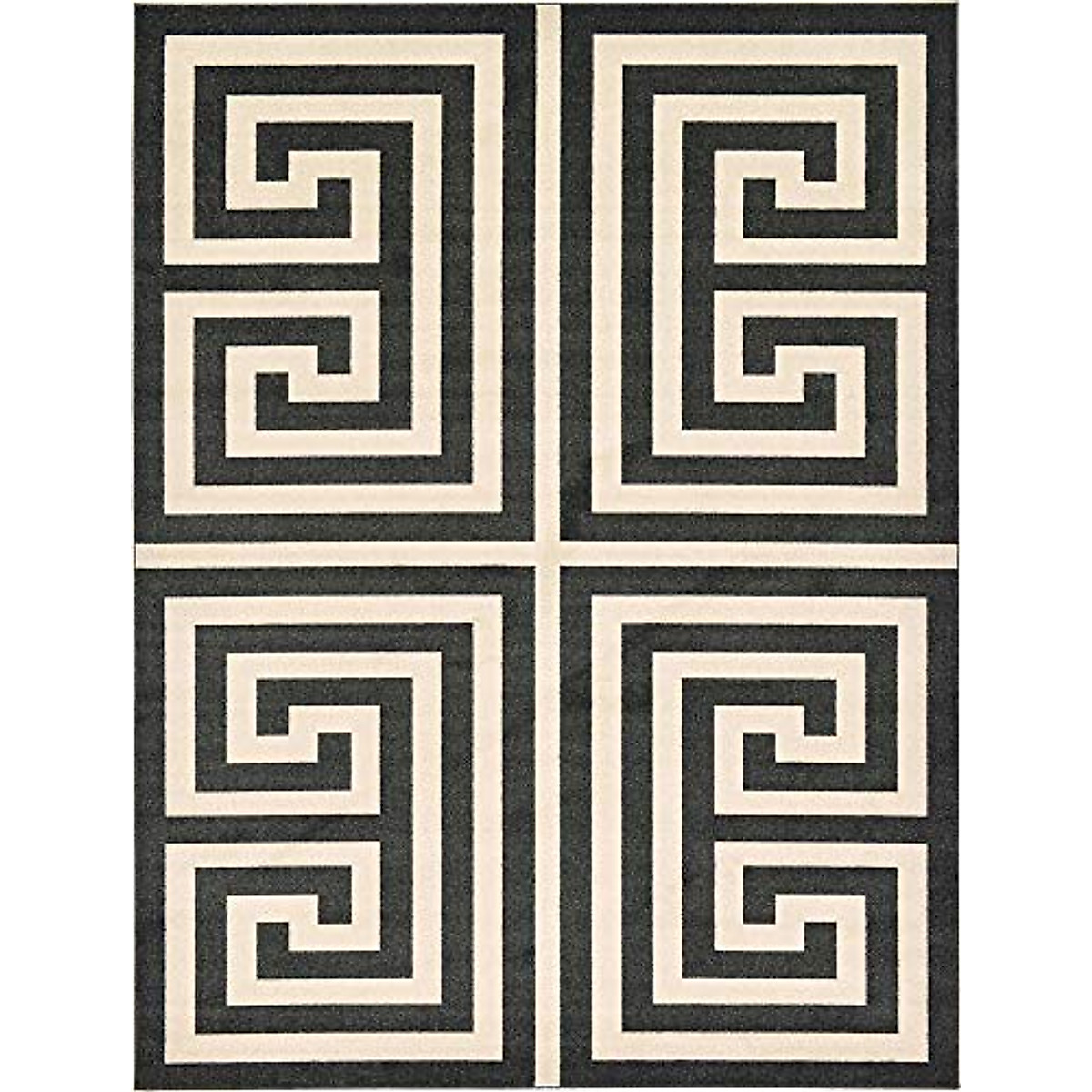 Unique Loom Athens Collection Classic Geometric Modern Border Design Area Rug, 9 ft x 12 ft, Black/Beige