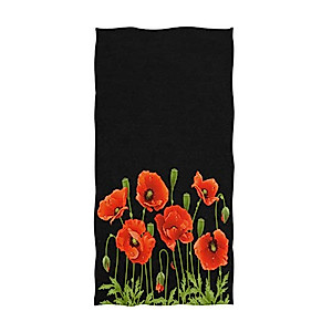 Naanle Spring Red Poppy Flowers Print Soft Highly Absorbent Large Decorative Guest Hand Towels Multipurpose for Bathroom, Hotel, Gym and Spa (16 x 30 Inches,Black)
