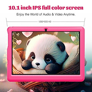 Paxodo Kids Tablet 10.1 inch, 32GB ROM Android 12 Tablet PC IPS HD 5000mAh Kid-Proof Case Tablets (Pink)