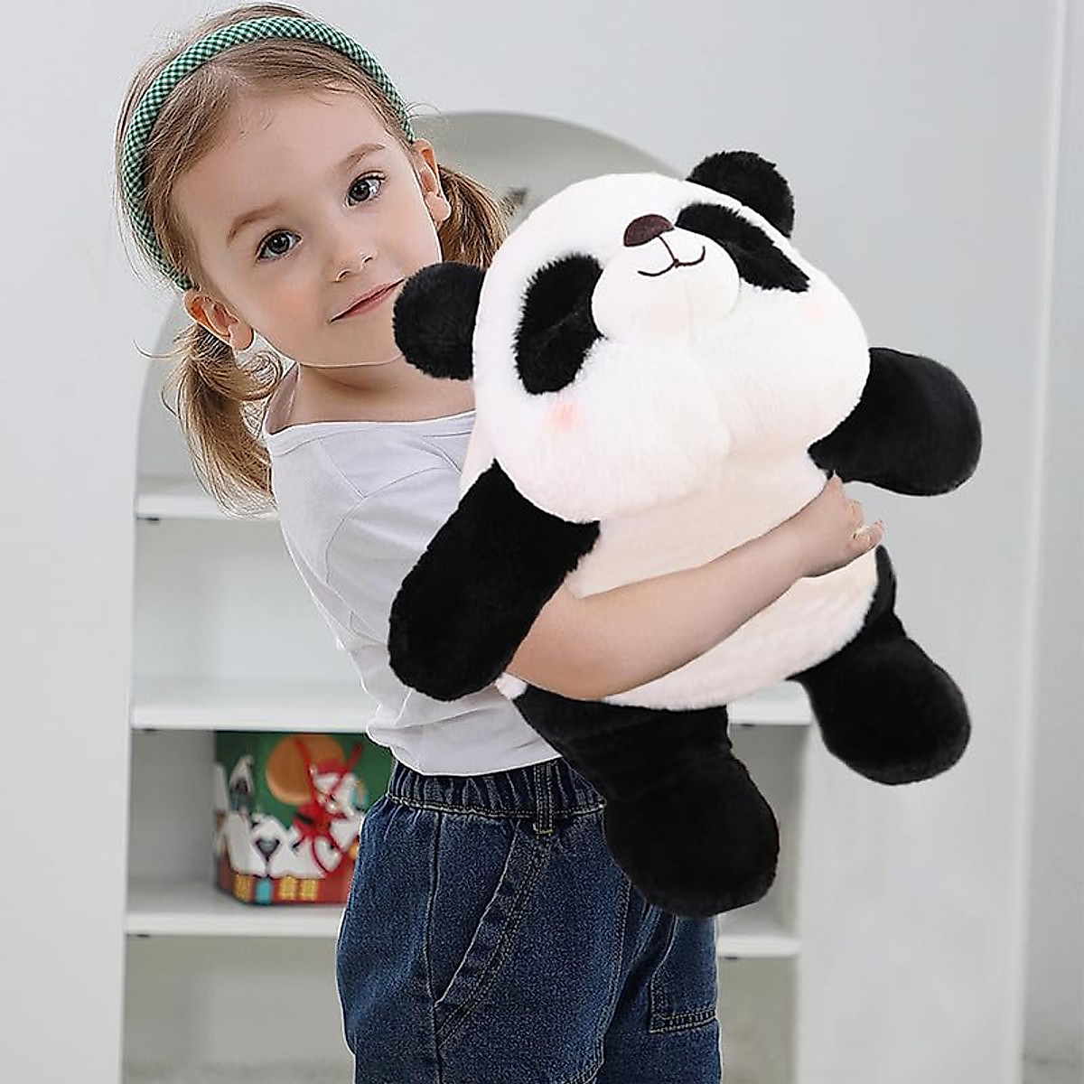 Evlooe Cute Panda Plush Toy, Panda Bear Stuffed Animal Plush Pillow Soft Cartoon Panda Plushies Body Pillow Gifts for Kids Girls(30cm/11.81inch)
