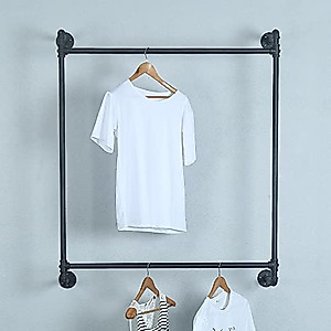 TANGGU Industrial Pipe Clothing Rack Wall Mounted,Retail Display Rack Cloths Rack,Metal Clothes Racks for Hanging Clothes,Iron Clothing Rod(31.5in,Black)